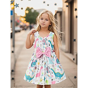 RETSUGO Baby Girl Dinosaurs Dresses Casual Pink Bowknot Dress for Toddler Girls Sleeveless Party Summer Dresses Outfit dinosaur1-1129-3T
