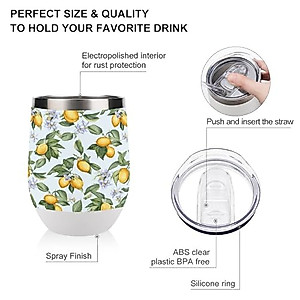 WYUSPGK 304 Stainless Steel Insulated Cup, Lemon Pattern Print Smooth Rim, Durable & Reusable - Perfect for Office, Home, And Travel
