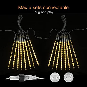 Meteor Shower Rain Lights, 19Ft 8 Tube 192 LEDs Christmas Lights Icicles, Icicle Lights Outdoor for Christmas Trees, Christmas Decoration Lights for Patio Garden Lawn Outdoor Christmas Lights