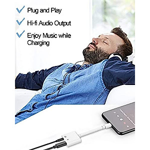 Headphone Adapter for iPhone [Apple MFi Certified], 2 in 1 Lightning to 3.5mm AUX Audio Dongle Charger Splitter Compatible with iPhone 14/13/12/11/XS/XR/X/8/7/iPad, Support All iOS System