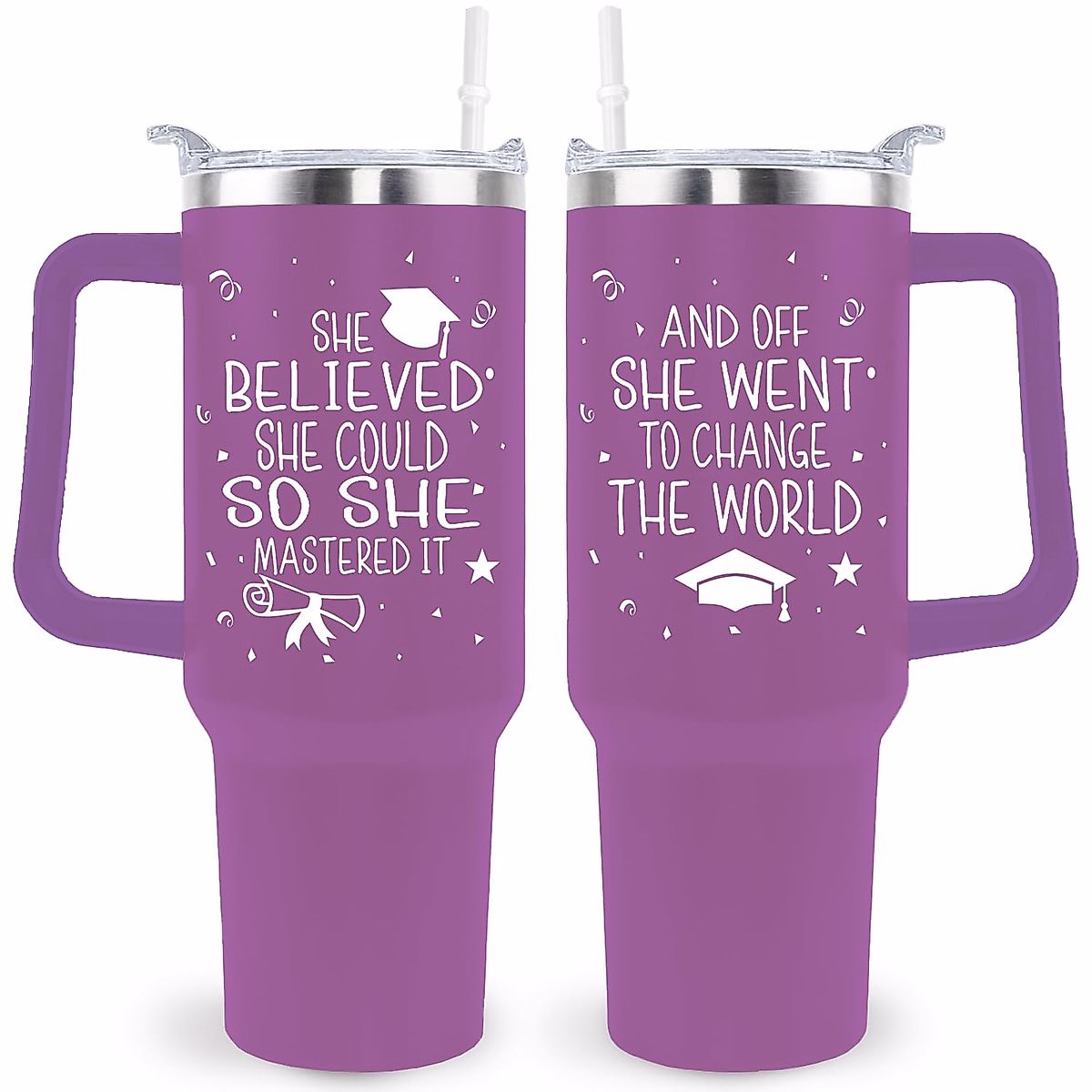 sxmluedn She Believed She Could So She Mastered It Masters Graduation Gifts for Her Him Masters Degree Tumbler Coffee Mug 40oz with Handle and Straw