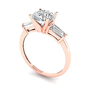 Clara Pucci 2 ct Round Cut 3 stone Solitaire Lab Created White Sapphire Designer Anniversary Bridal Engagement Ring 14k Rose Gold 9.5