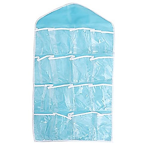 iplusmile Shoe Organizer Over The Door Shoe Rack Clear Over Door Hanging Bag Shoe Organizer Pockets with 16 Pockets Hanging Closet Door (Blue)