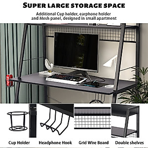 LYNSLIM Gaming Desk – 43” Computer Table for Home Office Gamer Workstation with Storage Shelf,Cup Holder and Headphone Hooks (Black, 43")
