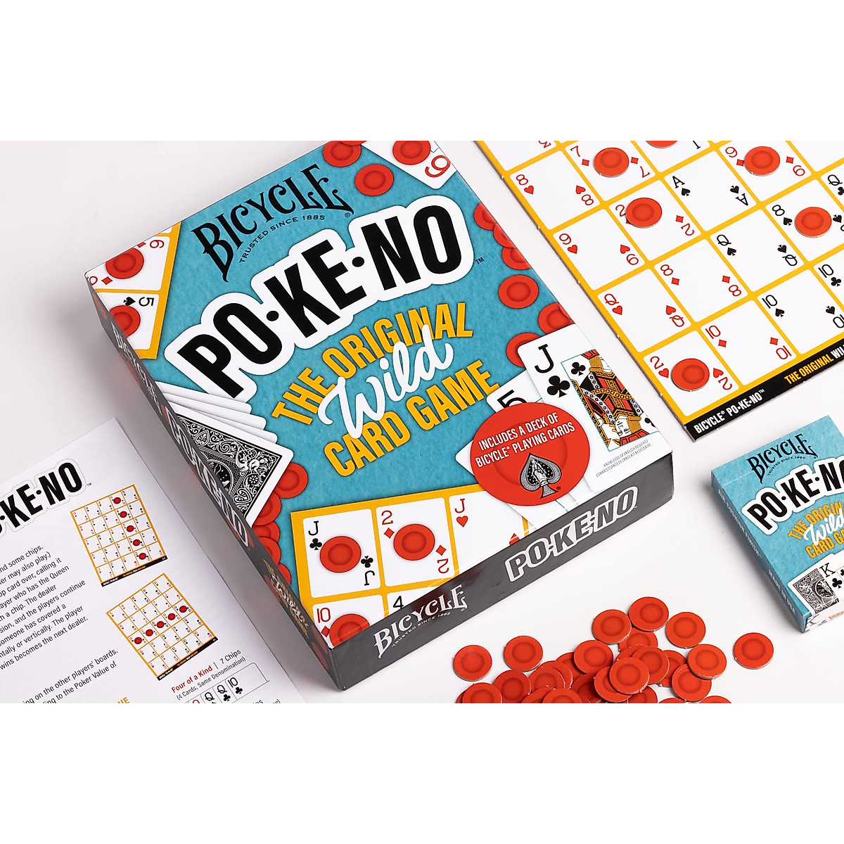Bicycle Pokeno Playing Card Game Pack (Includes 1 Deck, Scorecards, and Chips)
