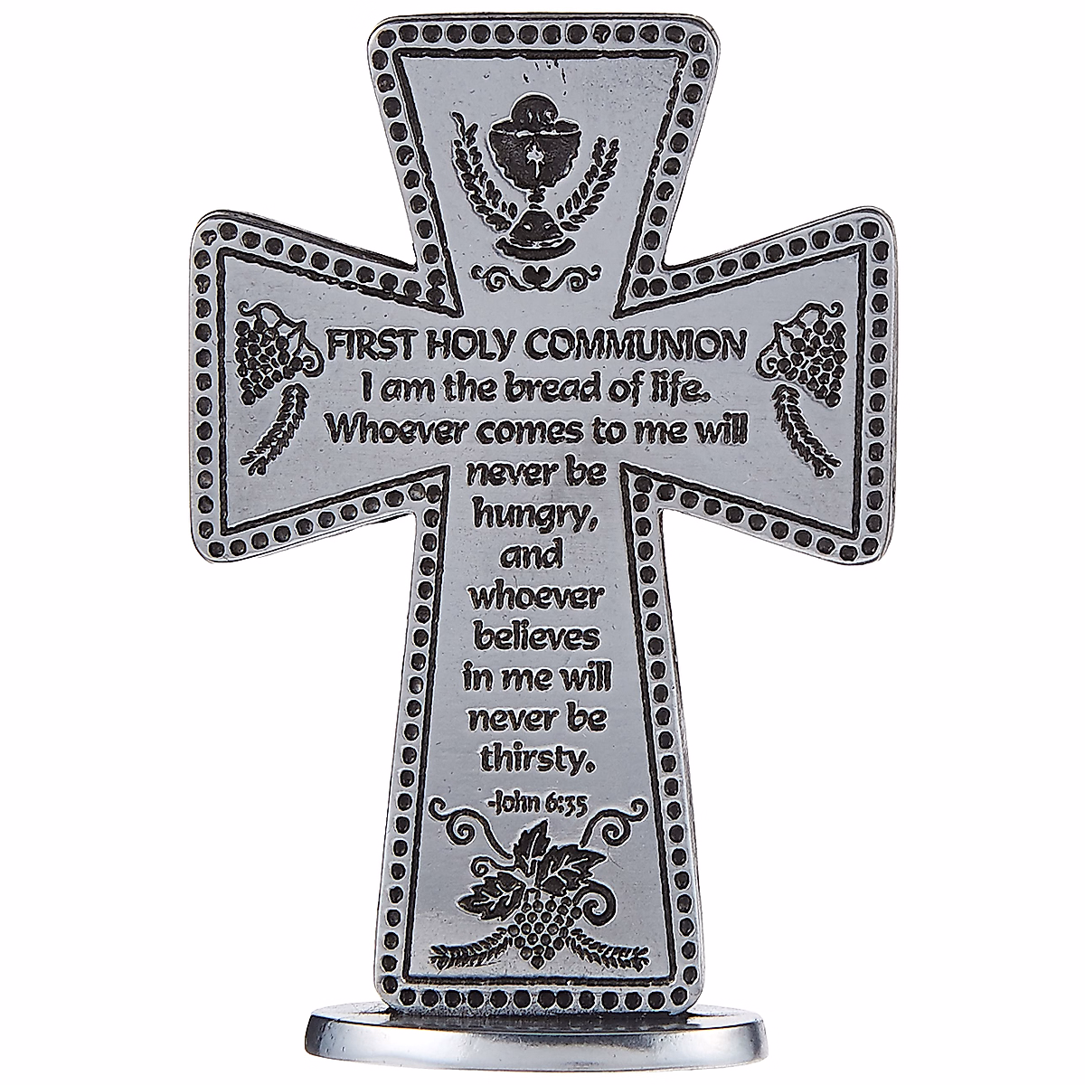 Cathedral Art (Abbey & CA Gift First Holy Communion Standing Message Cross, 3-Inch, Pewter, 1.50" x 2.25"