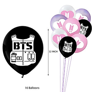 Kpop BTS Birthday Party Kit Supplies For Bangtan Boys includes Banner - 1 Cake Topper - 24 Cupcake Toppers - 16 Balloons - 40 Stickers