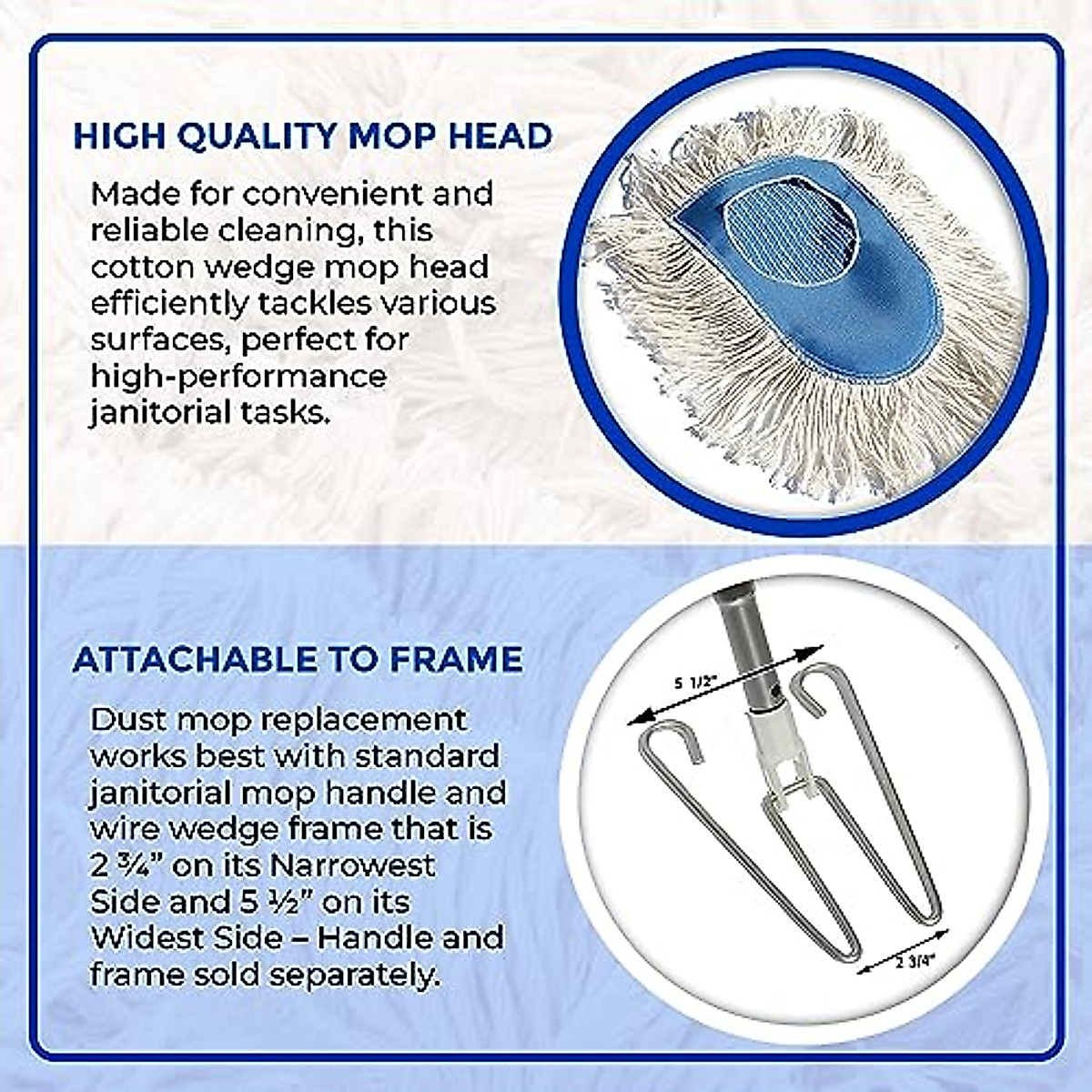 Nine Forty Industrial Strength Ultimate Cotton Floor Dust Mop Wedge Refill | Commercial Cleaner Mop Head Replacement - 2 Pack