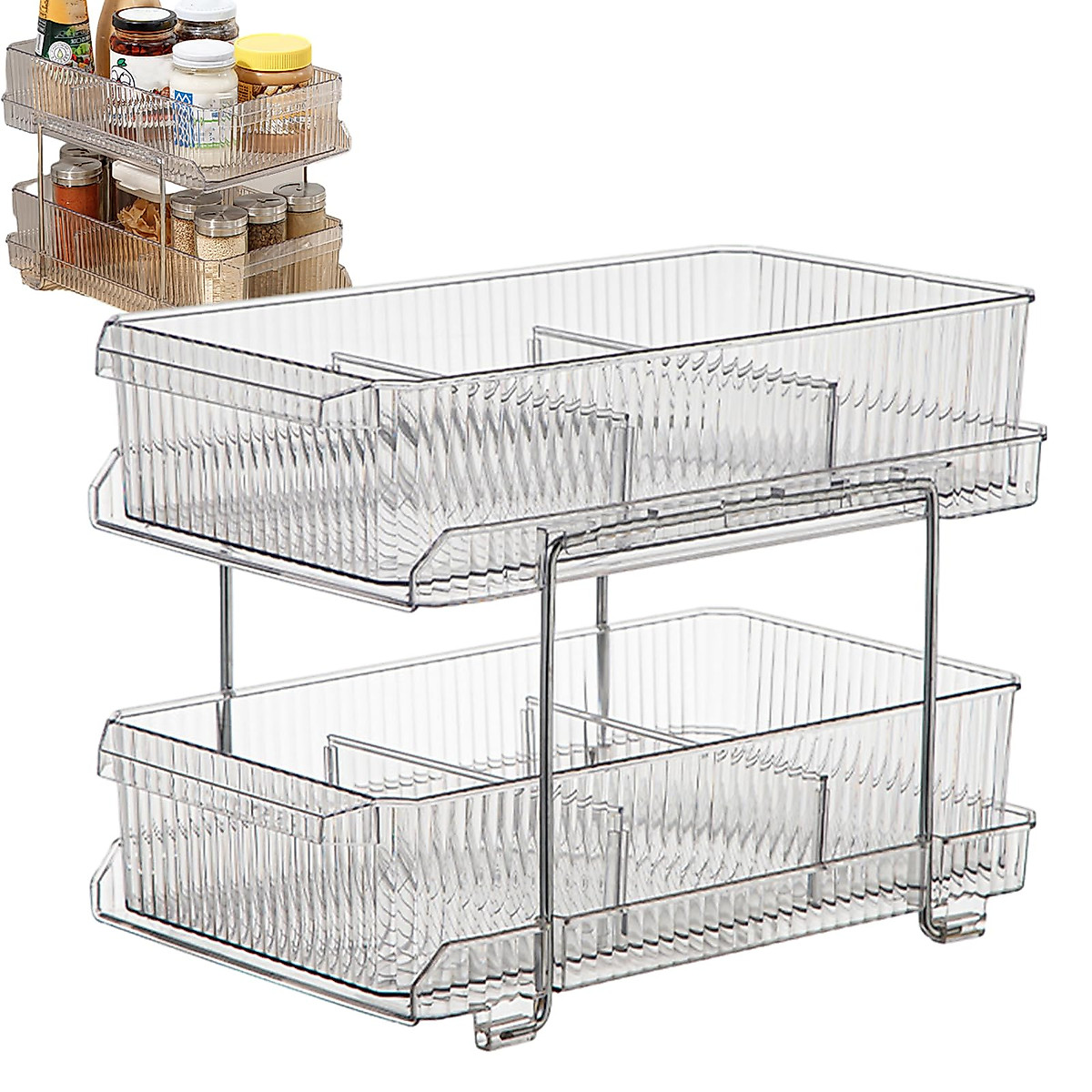 Under Sink Drawer Organizer, Cabinet Organizers Shelves, 2 Tier Clear Kitchen Cabinet Organizer, Under Sink Cabinet Organizer, Under Sink Storage Rack, Under Sink Shelf Organizer for Kitchen Bathroom