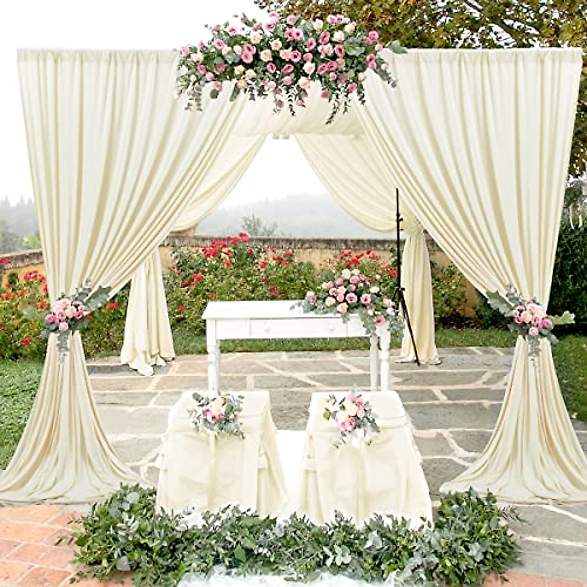 10x10 Ivory Backdrop Curtain for Wedding Parties Wrinkle Free Ivory Photo Curtains Backdrop Drapes Fabric Decoration for Baby Shower Photoshoot 5ft x 10ft,2 Panels