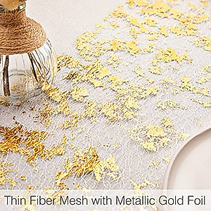 WELTRXE Gold Table Runner, Glitter Metallic Gold Thin Mesh Table Runner Roll 11 Inch x 16 Feet, Event Party Supplies Fabric Table Decorations for Wedding, Bridal Shower, Baby Shower, Birthday Party