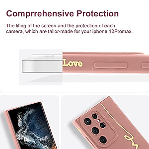 MOWIME for Samsung Galaxy S23 Ultra Case, Back Cute Plating Love Letter Graphic with Anti-Fall Lens Cameras Cover Protection Soft TPU Shockproof Anti-Fingerprint Phone Cases for Women Girls Men-Pink