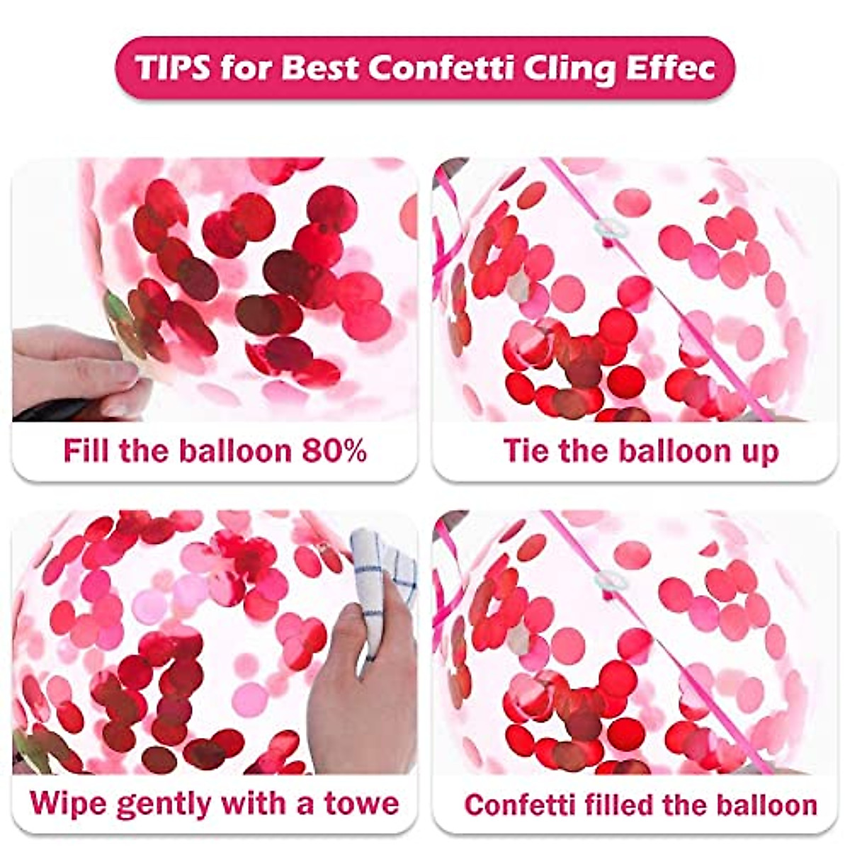 Valentines Day Balloon Pink White Red Confetti Balloons with Red Latex Balloons for Valentine's Day Anniversary Mothers Day Wedding Engagement Party