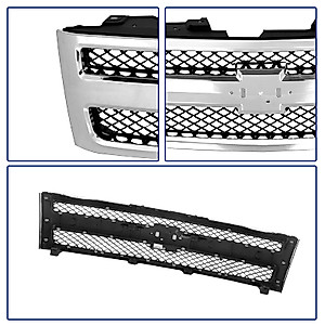 JustDrivably Replacement Parts Front Grille Grill Assembly With Chrome Frame Shell With Black Mesh Insert Compatible With Chevrolet 1500 Pickup Truck 2007 2008 2009 2010 2011 2012 2013