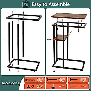 Yoobure C Shaped End Table Set of 2, Side Table for Couch and Bed, Small Side Table for Small Spaces, Living Room, Bedroom, Rustic Snack Table