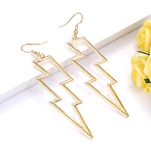Lightning Bolt Drop Dangle Earrings For Woman Statement Flash Thunder Hook Earrings Punk Fashion Jewelry (Gold)