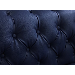 Iconic Home Gold Navy Blue Winston PU Button Tufted with Nail head Trim Tone Metal Sofa,FSA2571-AN