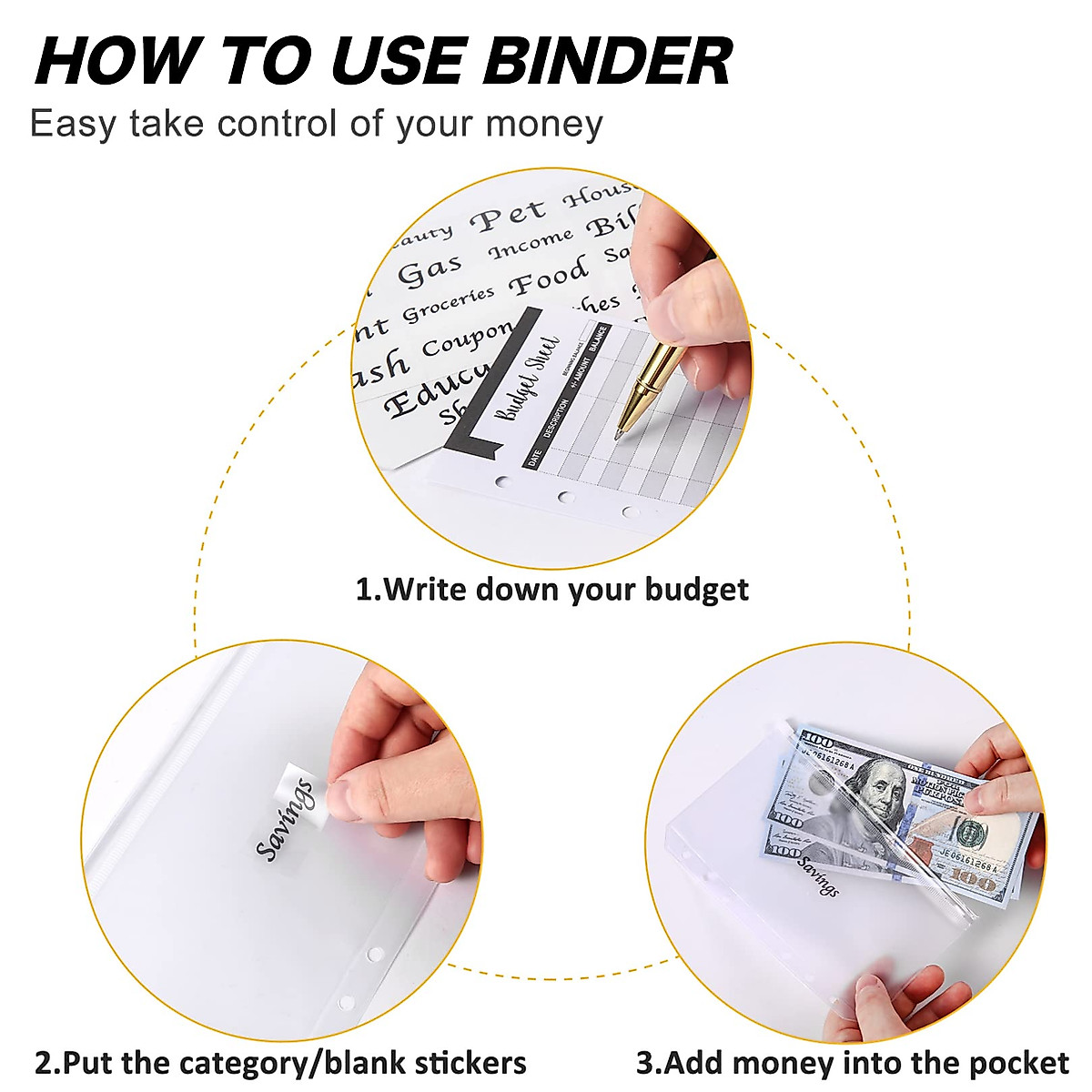 Budget Binder, A6 Binder, Money Organizer for Cash, Cash Envelopes for Budgeting, Budget Binder with Cash Envelopes, Budget Binder with Zipper Envelopes (Black)
