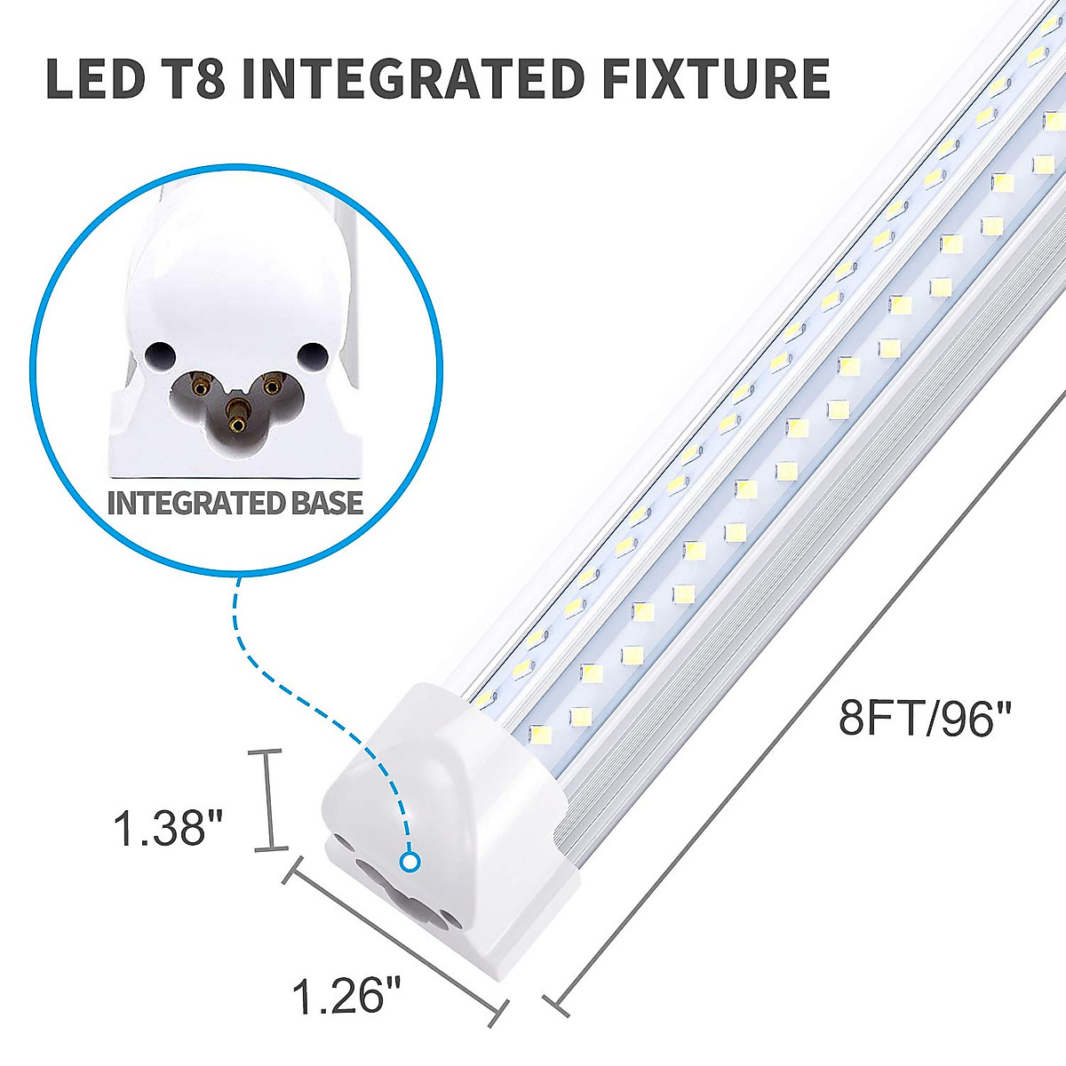 8FT 120W Linkable Shop Light Fixture, T8, 6000K, Clear Cover, V Shape, LED Shop Lights, Cold White, 8 Foot LED Tube Light, High Output, LED Light Bulb for Garage, Warehouse, Plug and Play,(12-Pack)