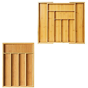 FURNINXS Kitchen Drawer Organizer Wooden Silverware Utensil Tray Holder with 5 Small Narrow Compartments for Cutlery Spoons Forks Knives Storage