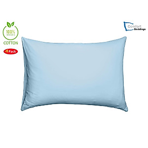 Comfort Beddings King Pillow Cases Set of 4 Light Blue 100% Organic Cotton 600 Thread Count Premium Light Blue Cotton Pillowcases, King Pillowcase Pillow Covers, 20 x 40 inch