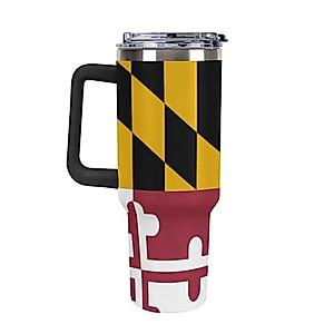 Maryland Flag Insulated Tumblers with Handle Stainless Steel Coffee Mug Funny Travel Cup with Lid Straw 40oz