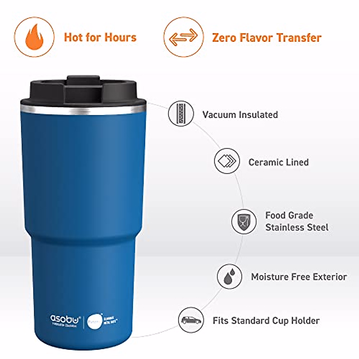 asobu 22oz Extra Large Ceramic-Lined Travel Mug with No Metal Taste-Keeps Flavors True - Double-Wall Vacuum Insulated Coffee Mug with Spill-Proof Pop-Open Lid for Hot Drinks