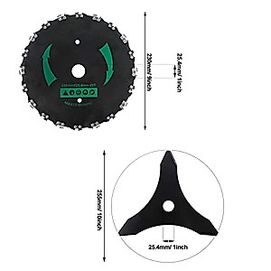 Patioer Chainsaw Tooth 9" Brush Blade and 3 Teeth 10" Steel Grass Brush Cutter Blade with Saw Chain Cutter Weeder Adapter Accessories