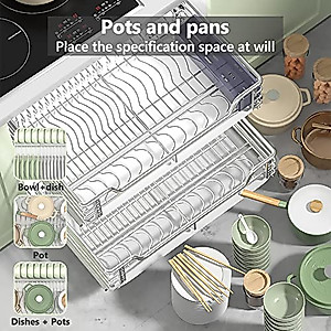 2-Tier Cabinet Pull Out Shelves Heavy Duty 304 Stainless Steel Pull-Out Cabinet Organizers Telescopic Wire Storage Baskets Rack for Kitchen Base Cabinet Organization for Pantry, Bathroom, Chrome (49