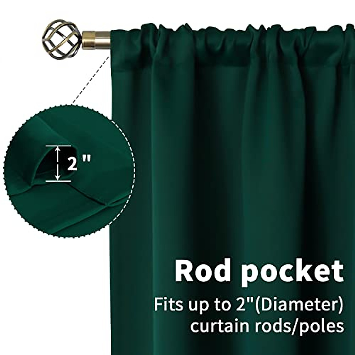 BGment Rod Pocket Blackout Curtains for Bedroom Short - Thermal Insulated Room Darkening Curtain for Window, 42 x 45 Inch, 2 Panels, Emerald