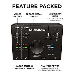 M-Audio AIR 192x6 USB C MIDI Audio Interface for Recording, Podcasting, Streaming, Studio Quality Sound, 2 XLR in and Music Production Software (Renewed)