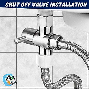 AVAbay All Brass T-Valve with Shut-Off Adapter, 3-Way Tee Connector with Chrome Finish, 3-Way T-Adapter with Shut Off Valve, T Adapter for Handheld Toilet Bidet Spray, 7/8"×7/8"×G1/2