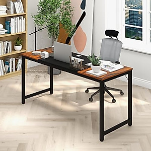 Tangkula 63” x 24” Conference Table, Meeting Table with Metal Frame & Adjustable Foot Pads, Seminar Boardroom Table, Training Table for Office, Black & Rustic Brown
