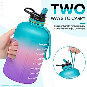 Large 74 oz/Half Gallon Motivational Water Bottle with 2 Lids (Chug and Straw), BPA Free Sports Drink Water Jug with Time Marker for Camping Sports Workouts and Outdoor Activity
