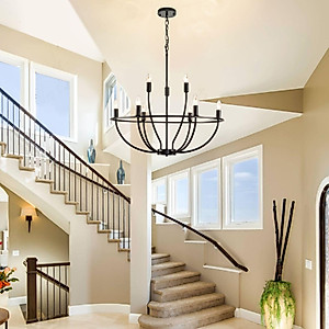 Black Chandeliers for Dining Room: 9-Light Farmhouse Dining Room Light Fixture, Rustic Industrial Kitchen Island Lighting, Round Chandelier Light Fixture, for Living Room, Bedroom, Foyer, Entryway