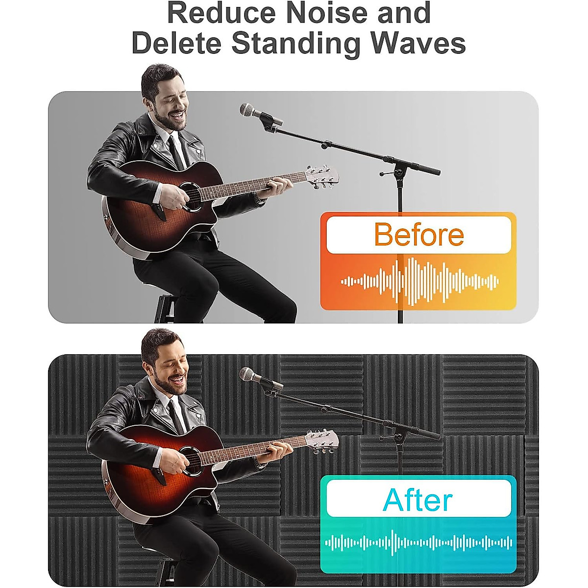 JBER 12 Pack Acoustic Foam Panels, 1" X 12" X 12" Studio Soundproofing Wedges Fire Resistant Sound Proof Padding Acoustic Treatment Foam (Black)