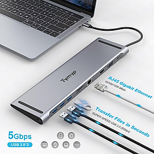 USB C Docking Station for Laptop, USB C Hub 10 in 1 USB C Adapter Docking Station with 4K HDMI & VGA, 3 x USB 3.0, Gigabit Ethernet RJ45 LAN, USB C PD, SD/TF Card Reader, 3.5 mm Audio/Mic
