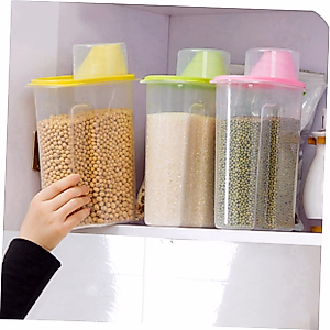 OKUMEYR Airtight Cereal Container with Pour Spout and Measuring Cup Clear Plastic Food Storage Keeper for Rice Grain Oatmeal Sugar Nuts Beans S Yellow