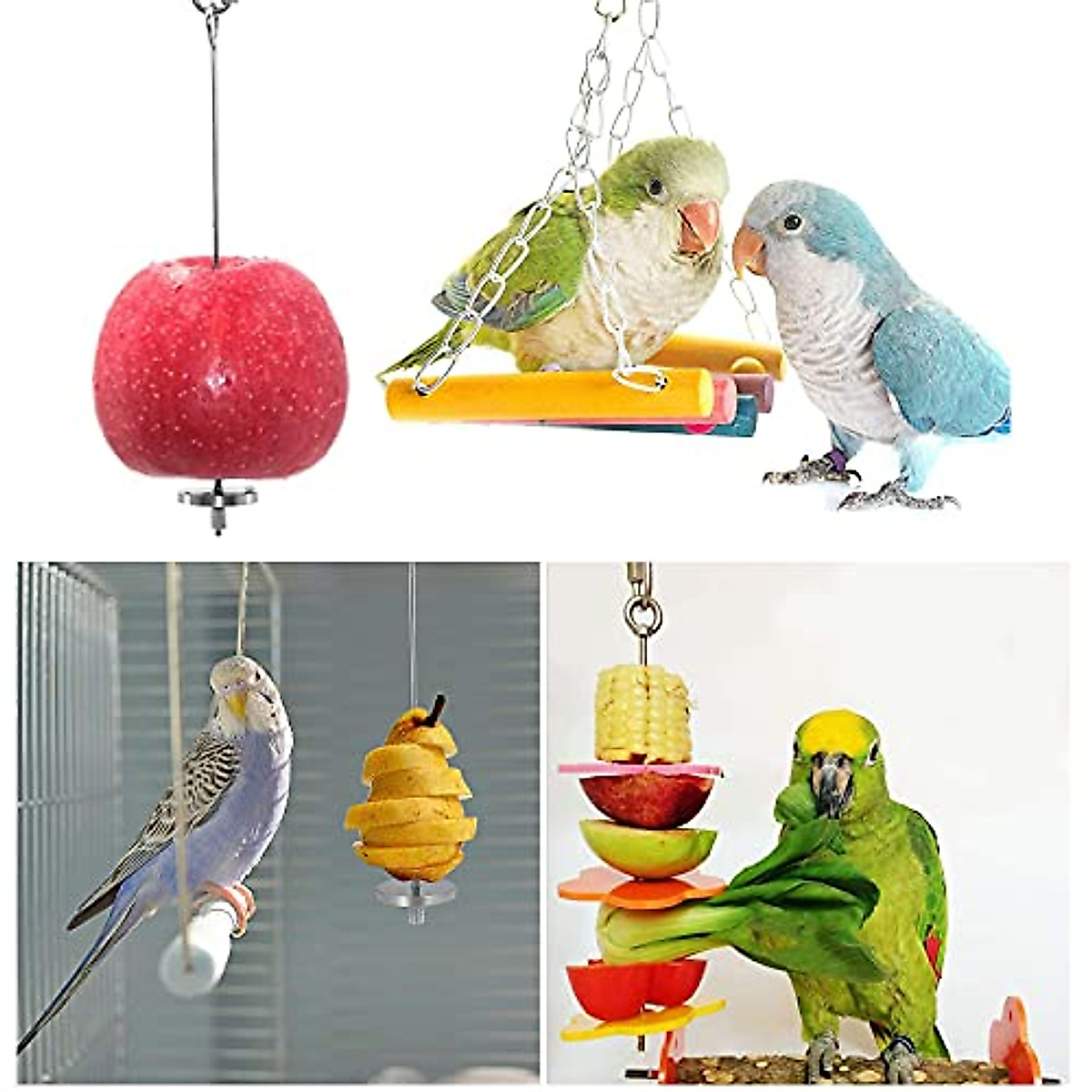 2X Parrot Skewer Bird Food Holder Stainless Steel 304 Parrot Fruit HolderToy Foraging Hanging Food Feed Tool Bird Cage Accessories