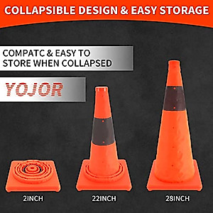 YOJOR 28 Inch Collapsible Traffic Safety Cones 2 Pack, Multi Purpose Pop-up Orange Cones with Reflective Collar for Road Safety, Driving Training, Parking Lots