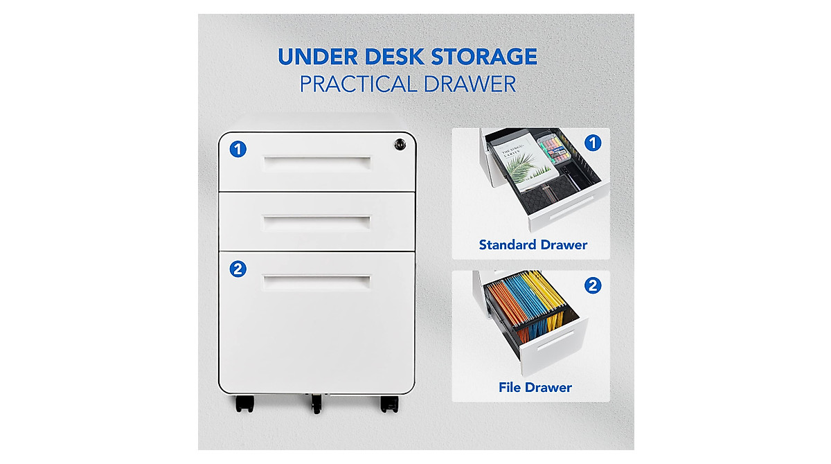 FLEXISPOT Metal File Cabinet for Under Desk Storage - Modern & Secure