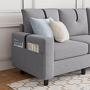 Tornama 80" L Shaped Sectional Sofas 3 Seater Couch with Reversible Ottoman Modern Linen Fabric Small Sectional Couch for Living Room, Apartment, Small Space, Light Grey