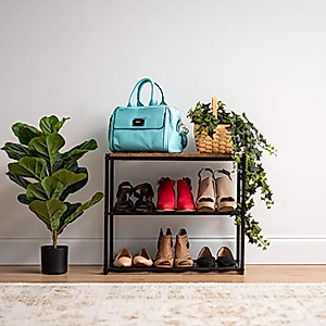 IRIS USA 3-Tier Shoe Bench for Entryway, 6 Pairs Extendable Shoe Organizer for Closet, Stackable Shoe Storage Organizer, Wood and Metal Shoe Rack Bench