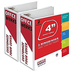 Performore 3 Ring Binder, Professional Angle D Ring Binder 4 Inch, Presentation Folder for Standard Pages 8.5 x 11 with Pockets, Crystal Clear View White Binder (2 Pack)