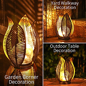 QZGE Solar Garden Lights Waterproof Decorations,Crackle Globe Glass,Metal Palm Leaf Solar Lights for Outdoor Decor On Garden,Patio,Yard,Front Porch,Tabletop Lamp-Perfect Gifts