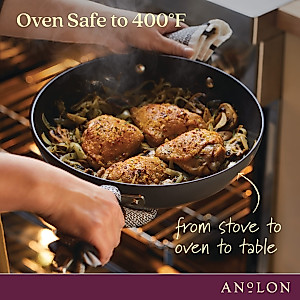 Anolon Advanced Home Hard Anodized Nonstick Frying/Saute/All Purpose Pan with Lid and Helper Handle, 12 Inch, Moonstone Dark Gray