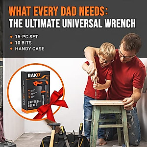 RAK Universal Socket Tool - Birthday Gifts for Men - Set of 15 with 1/4-to-3/4-inch Wrench Grip, T-Handle Ratchet Driver and 10 Screwdriver Bits - Father's Day Gift for men, Husband, Handyman