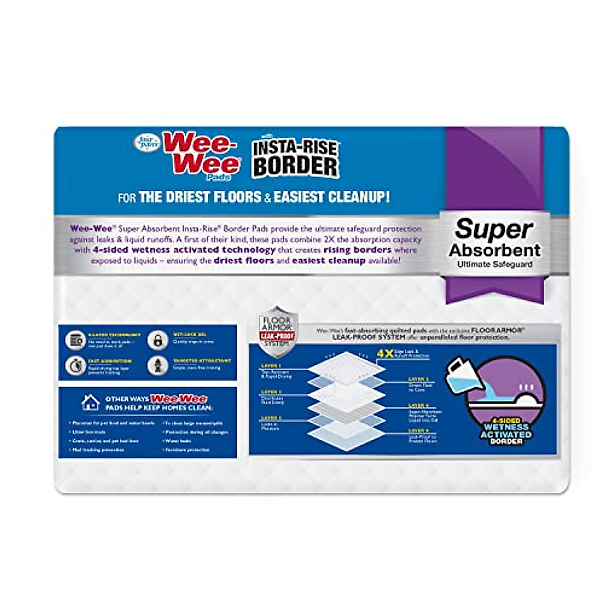 Four Paws Wee-Wee Super Absorbent Dog Pads with Insta-Rise Border - Dog & Puppy Pads for Potty Training - Dog Housebreaking & Puppy Supplies - 22" x 23" (50 Count),White