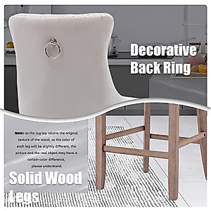 SoarFlash Modern Velvet Upholstered Bar Stools Set of 6 with Wood Legs, Button Tufted,Chrome Nailhead, Counterstool Seat, Armless Bar Chairs (Beige)