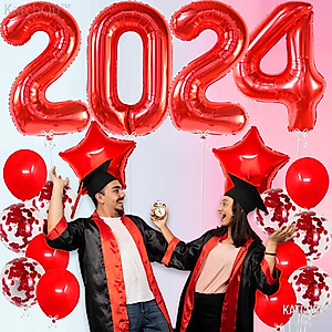 KatchOn, Red 2024 Balloon Numbers Set - Pack of 22 | Giant 40 Inch Red 2024 Balloons, Confetti Balloons, Red and White Graduation Decorations | Red Graduation Decorations Class of 2024 Red and White